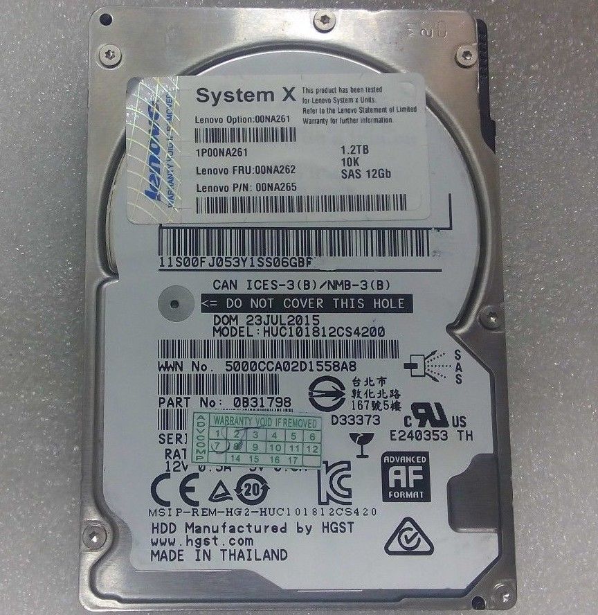 00NA261 - 00NA261 LENOVO HD 1.2TB 10K 12GBPS P/SYSTEM X G3HS 512E SAS ...